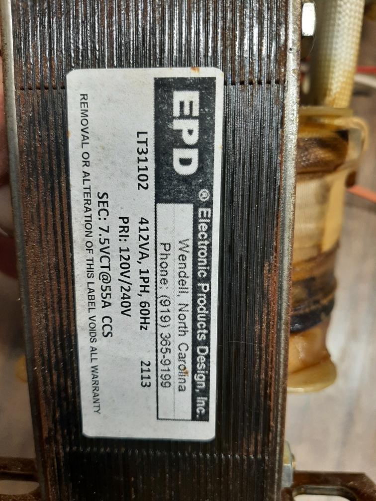 EPD Filament Transformer 7.5 volts @ 55 amps 120/240 primary – eaglemade