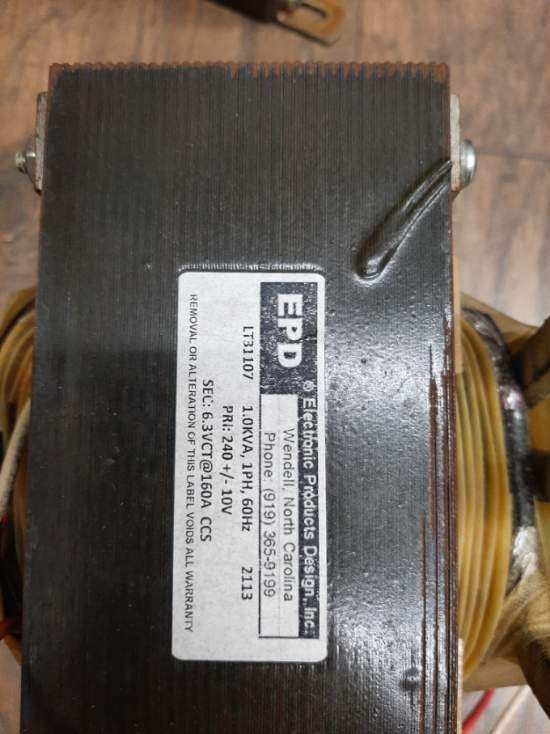 EPD Filament Transformer 6.3 volts @ 160 amps 240 volt primary – eaglemade